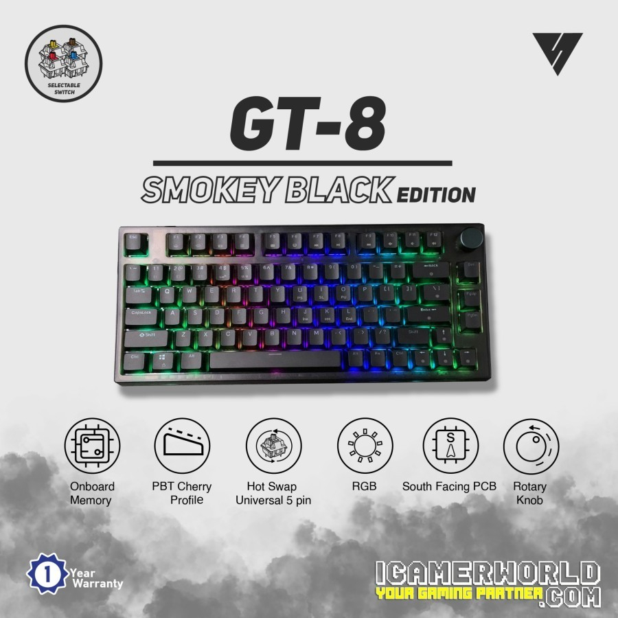 Jual Vortex Series GT-8 / GT8 Smokey RGB Hotswap Mechanical Gaming Keyboard | Shopee Indonesia