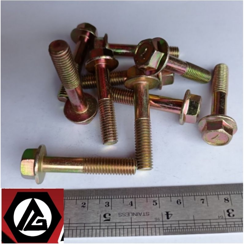 Jual Baut Flange M10x40 Kuning / Flange Bolt M10 x 40 - P1.25 / Baut Topi Kunci 14 | Shopee ...