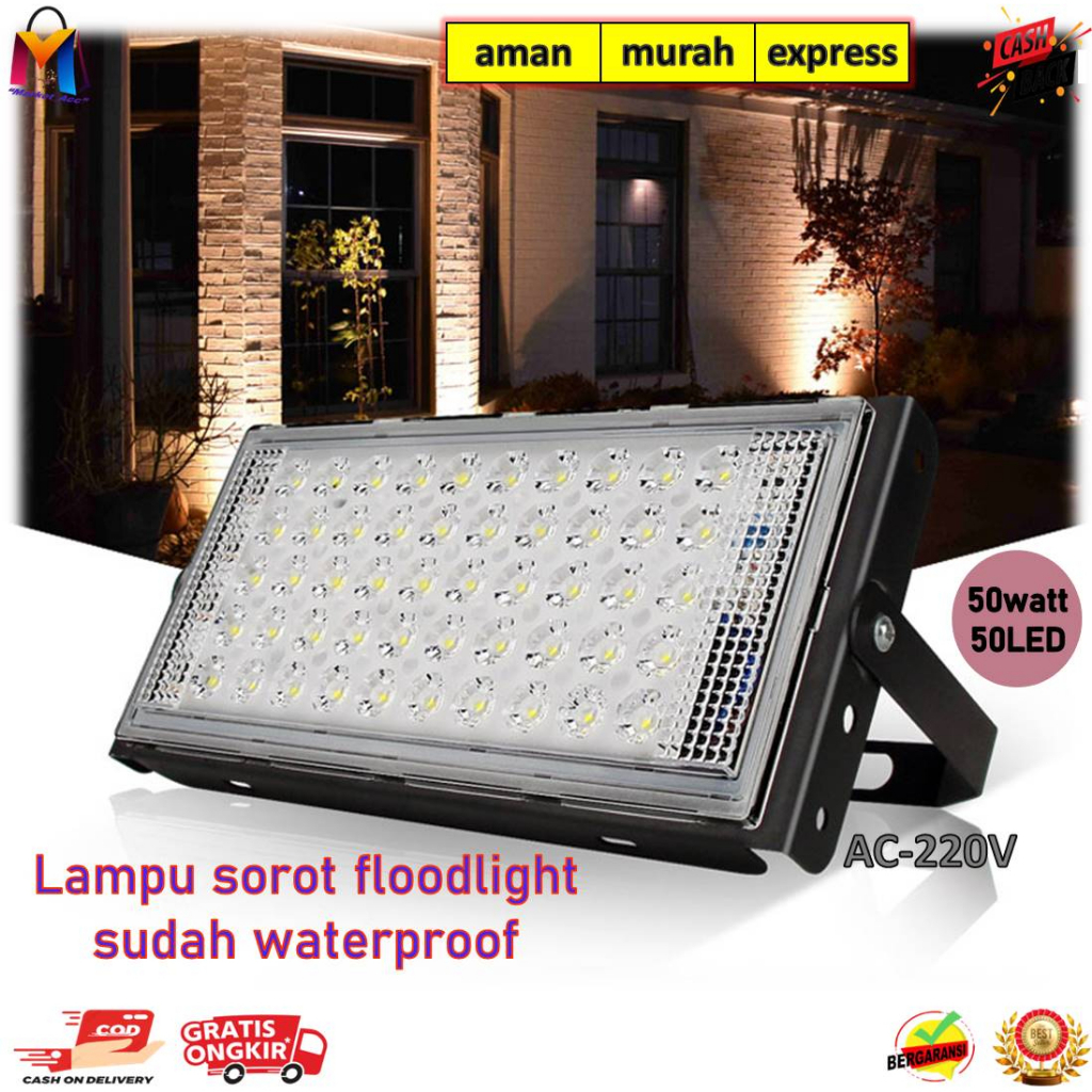 Jual LAMPU SOROT LED 50W 50LED AC-220V TAMAN TEMBAK FLOODLIGHT WATERPROOF OUTDOOR | Shopee Indonesia
