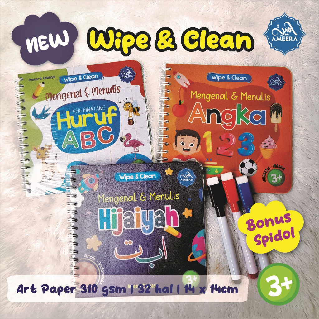 Jual Buku Wipe and Clean Mengenal dan Menulis Huruf, Angka, Hijaiyah ...
