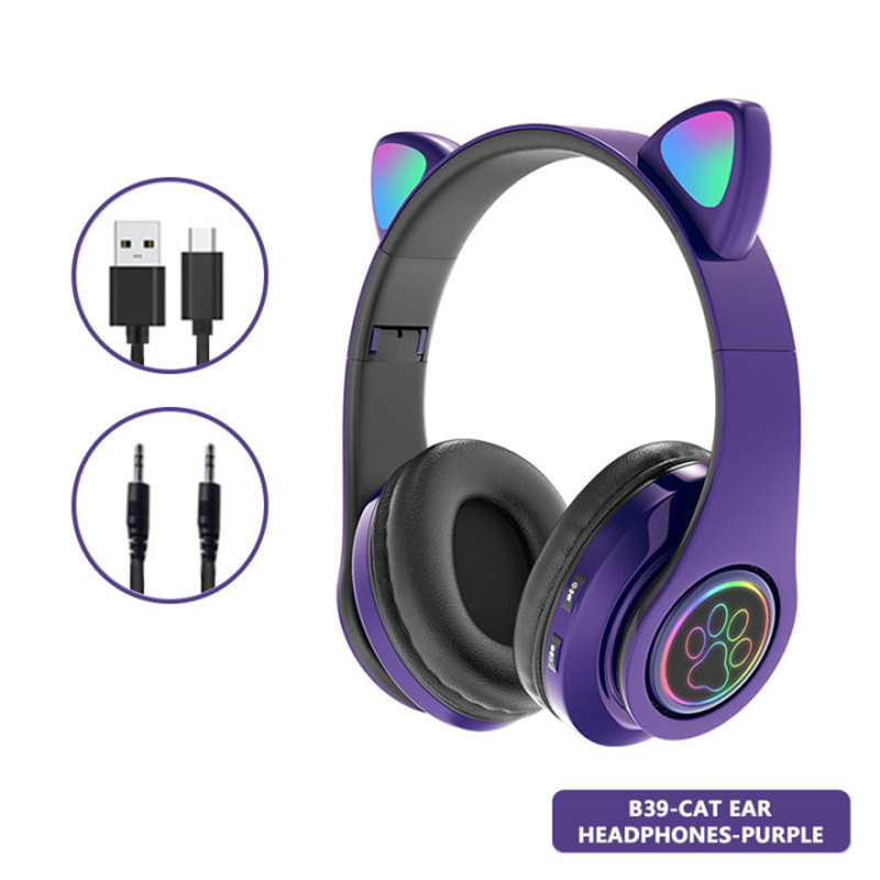 Jual B39/P47 LED Bluetooth Cat Headphone Bluetooth 5.0 Headset Noise ...