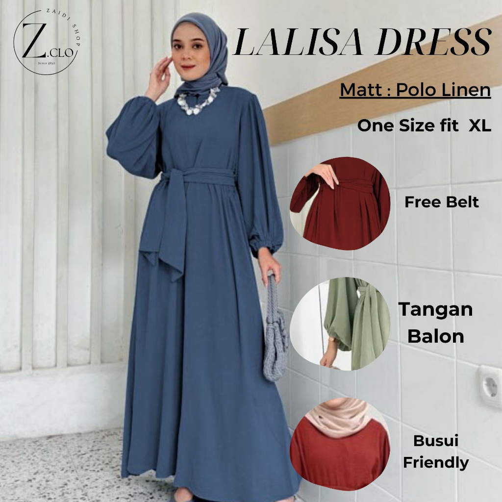 Jual Lalisa Dress Wanita Muslim Hijab Gamis Polo Linen Premium Lengan ...