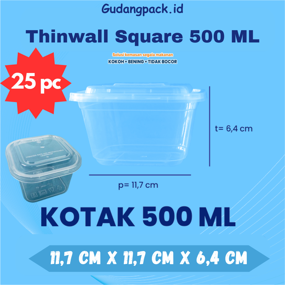 Jual Thinwall Square 500ML 25pc / Thinwal Kotak Makan Square Plastik ...