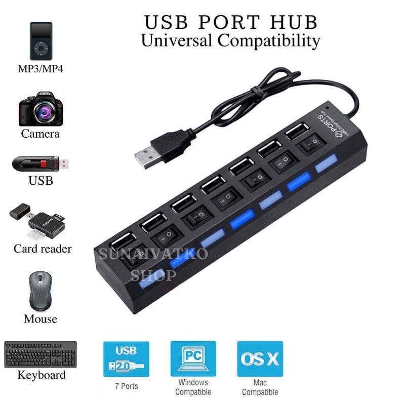 Jual SS USB HUB 7 Port ON OFF USB HUB 7USB ON OFF High Speed | Shopee Indonesia