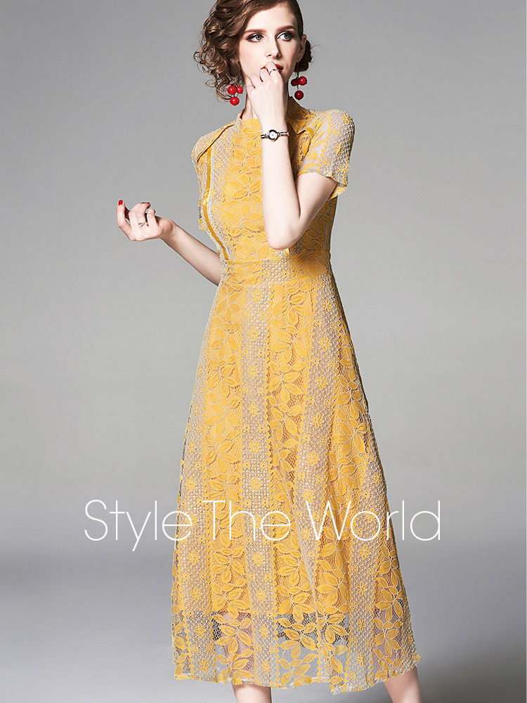 Jual Dress Renda Polyester Tingkat Lanjut /Short Sleeve Floral Motif ...