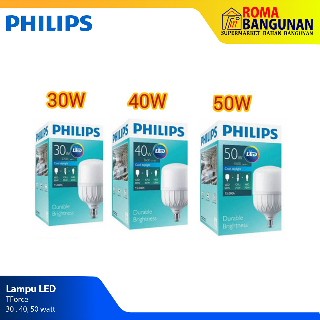 Jual Philips Lampu Led / Lampu Tforce T force Core 30W 40W 50W Watt E27 6500K Cool Daylight ...