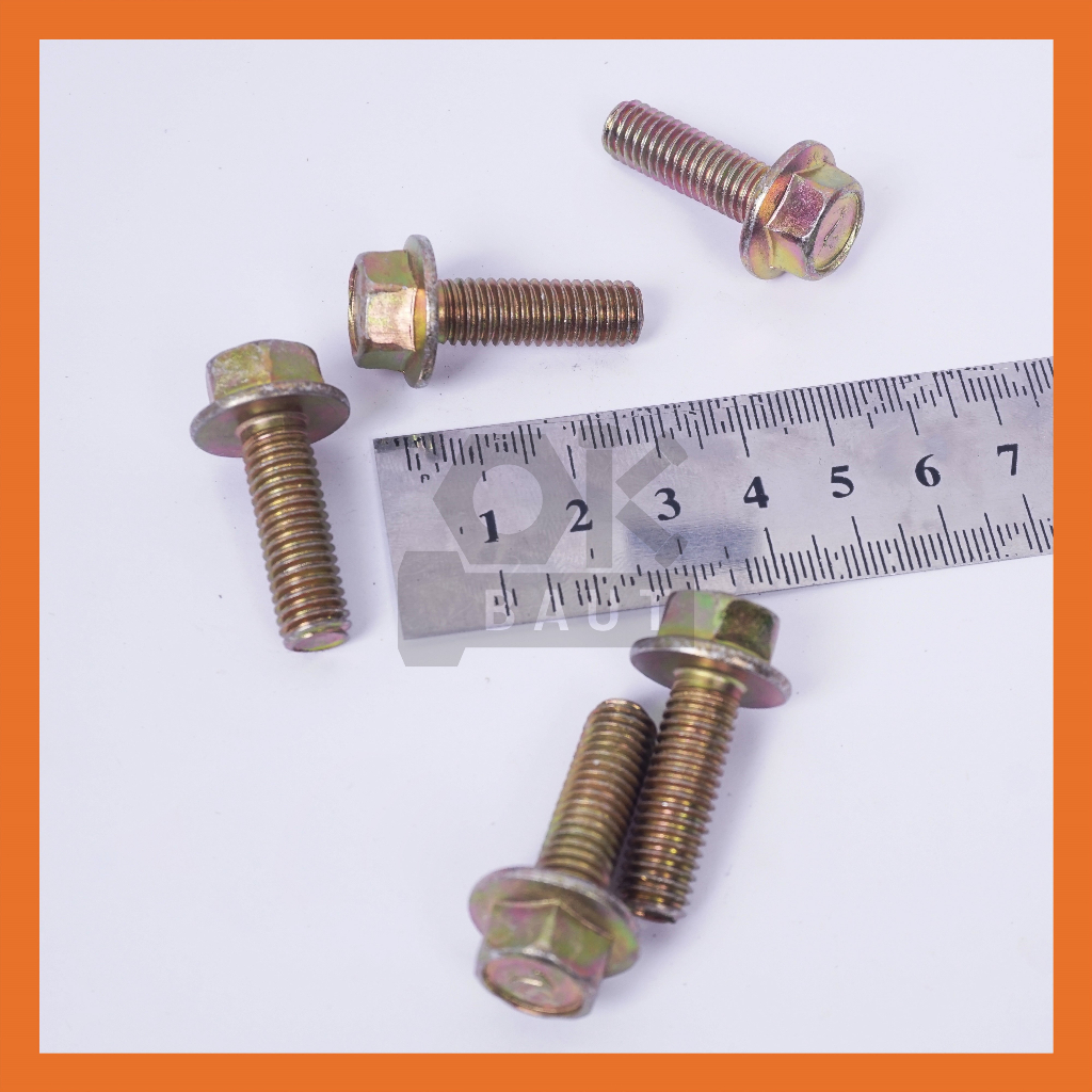 Jual Baut Flange 8x25 mm kuning kunci 12 Bo Flange kuning Baut Topi Flange Bolt | Shopee Indonesia