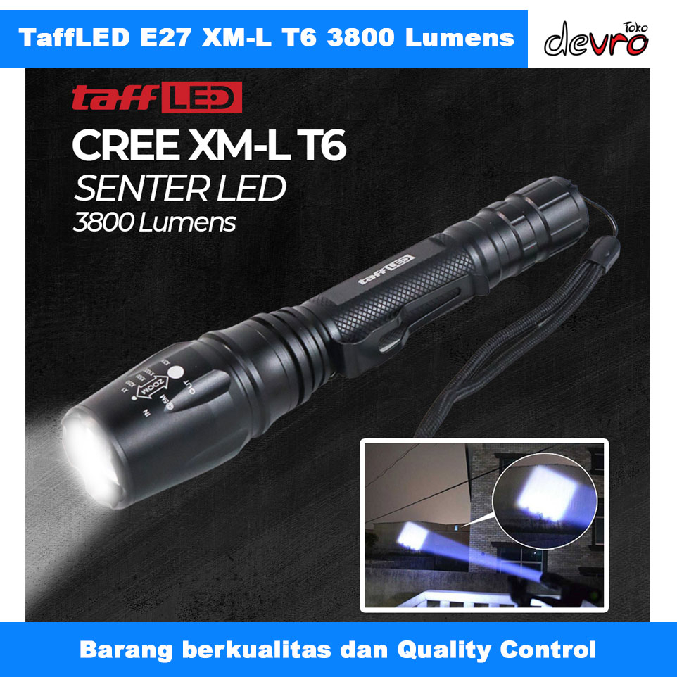 Jual Senter LED Flashlight Cree XM-L T6 3800 Lumens - TaffLED E27 ...