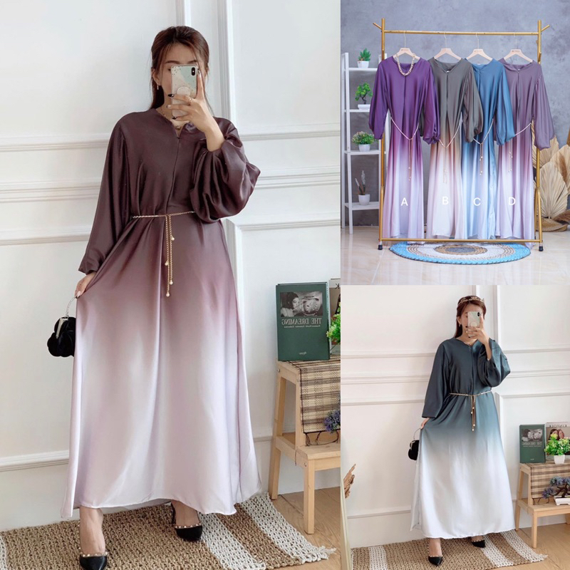 Jual [YP 11376] New Collection - Gamis Gradasi lengan balon premium ...