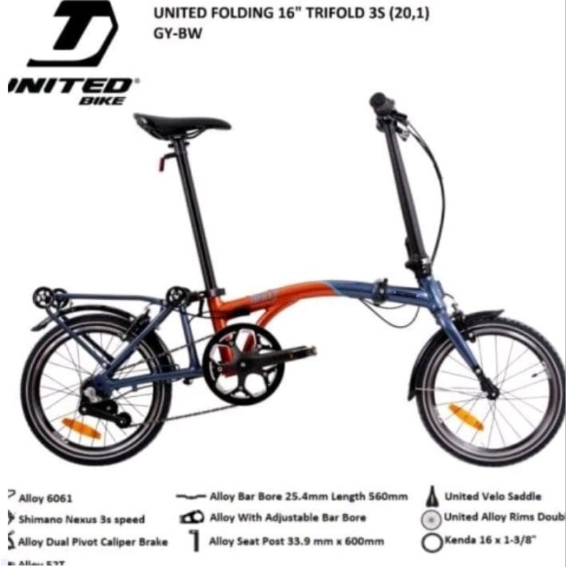 Jual Sepeda Lipat 16 TriFold Tri Fold United 3S 3 S Alloy Alumunium Ori ...