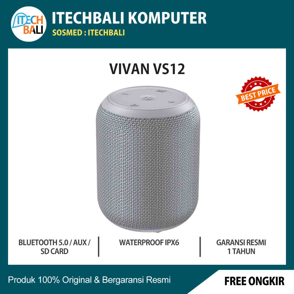 Jual Speaker VIVAN VS12 Bluetooth 5.0 Waterproof IPX6 Grey | ITECHBALI ...