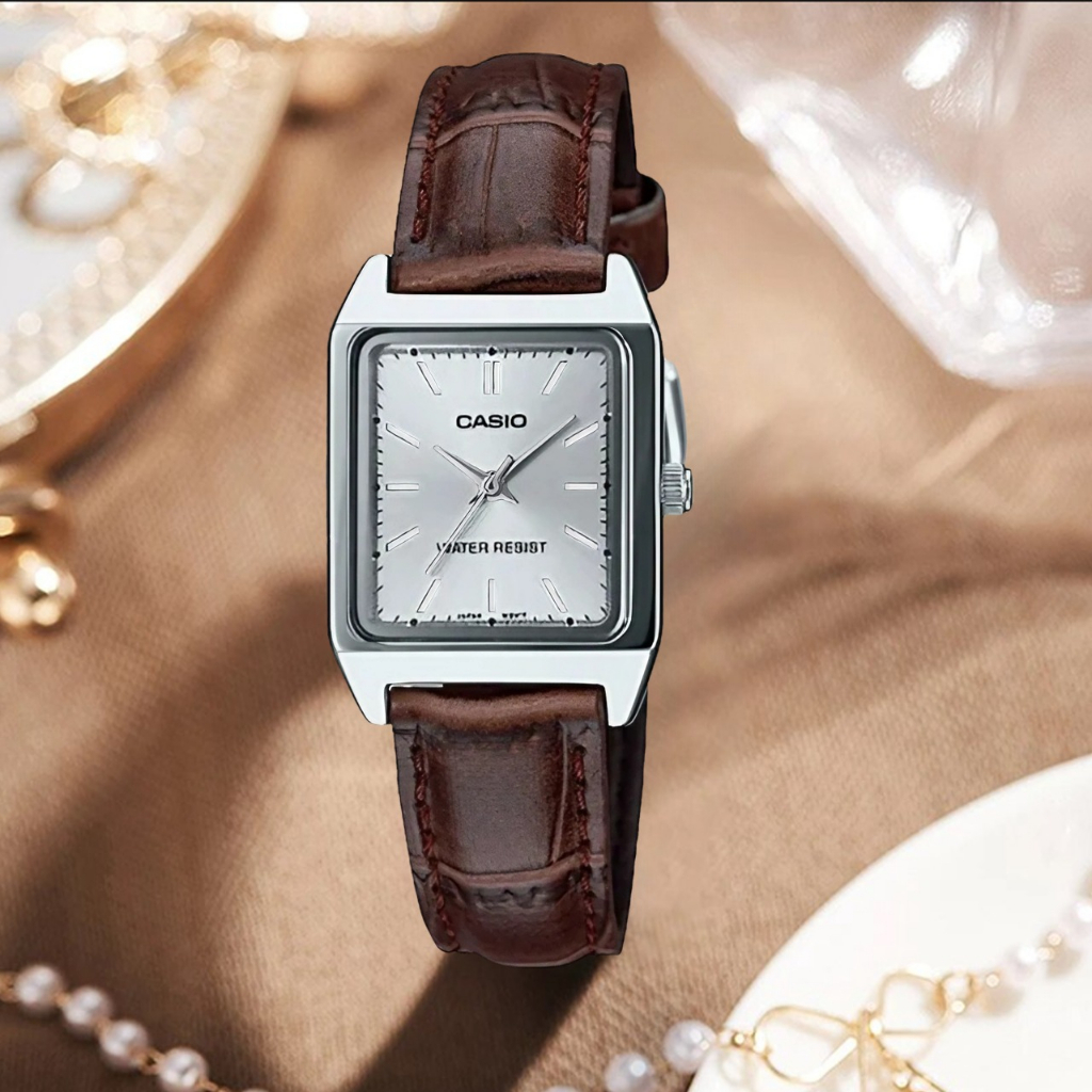 Jual JAM TANGAN WANITA CASIO KOTAK STRAP KULIT LVP 007 | Shopee Indonesia