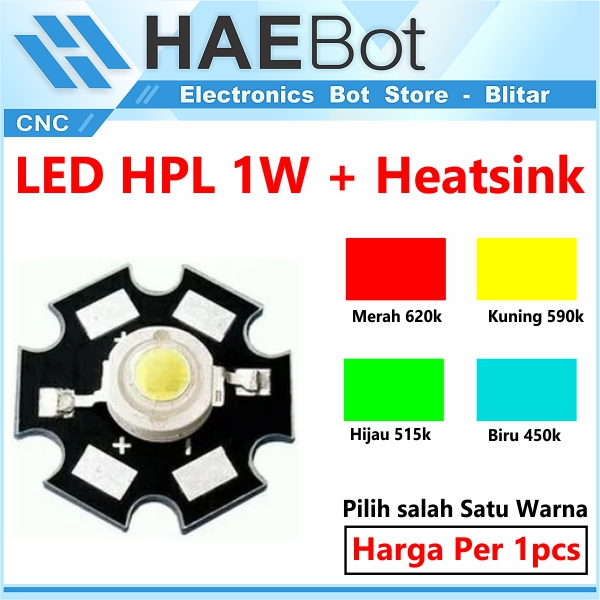 Jual [HAEBOT] LED HPL 1 W Watt Merah Kuning Biru Hijau Heatsink 3V ...