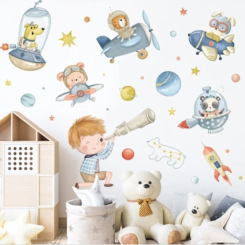 Jual Wallsticker Dinding estetik Astronot Roket Bulan / Planet - Stiker ...