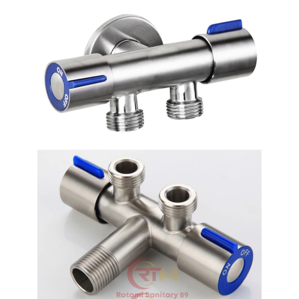 Jual Kran Shower Double Stop Kran Cabang Kanan Kiri Stainless Steel ...