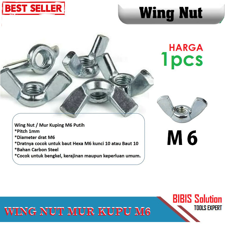 Jual MUR KUPING M6 MUR KUPU KUPU / WING NUT PUTIH MUR KUPU STAINLESS M6 ...