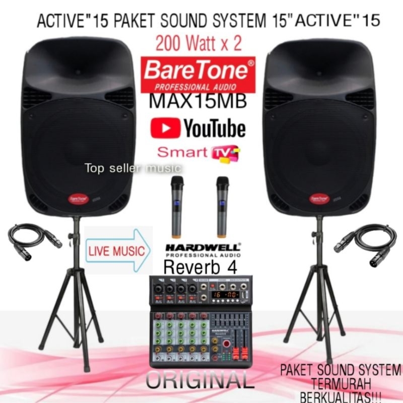Jual PAKET SOUND SYSTEM SPEAKER AKTIF BARETONE MAX15MB MIXER HARDWELL REVERB 4 | Shopee Indonesia