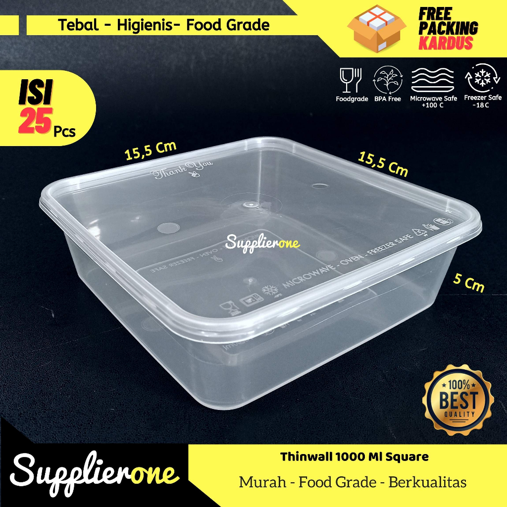 Jual Thinwall 1000 ml Square / Thinwall Kotak / Lunch Box Plastik ...