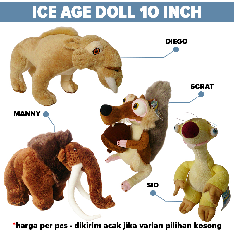Jual Boneka Karakter Ice Age Manny Sid Diego Scrat Stuffed Doll 10 Inch ...