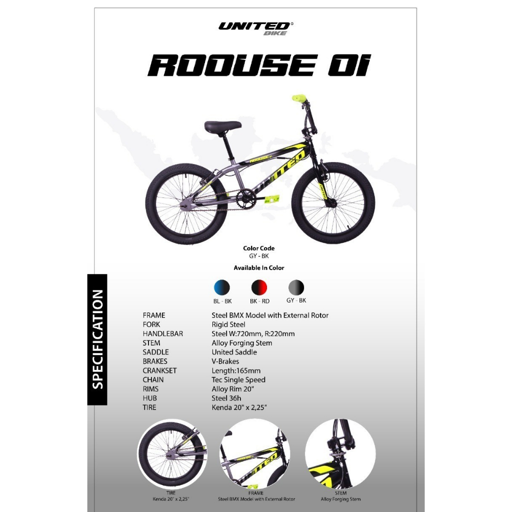 Jual Sepeda United BMX Roouse 01 (20) 20 inch Sepeda Anak United sepeda ...