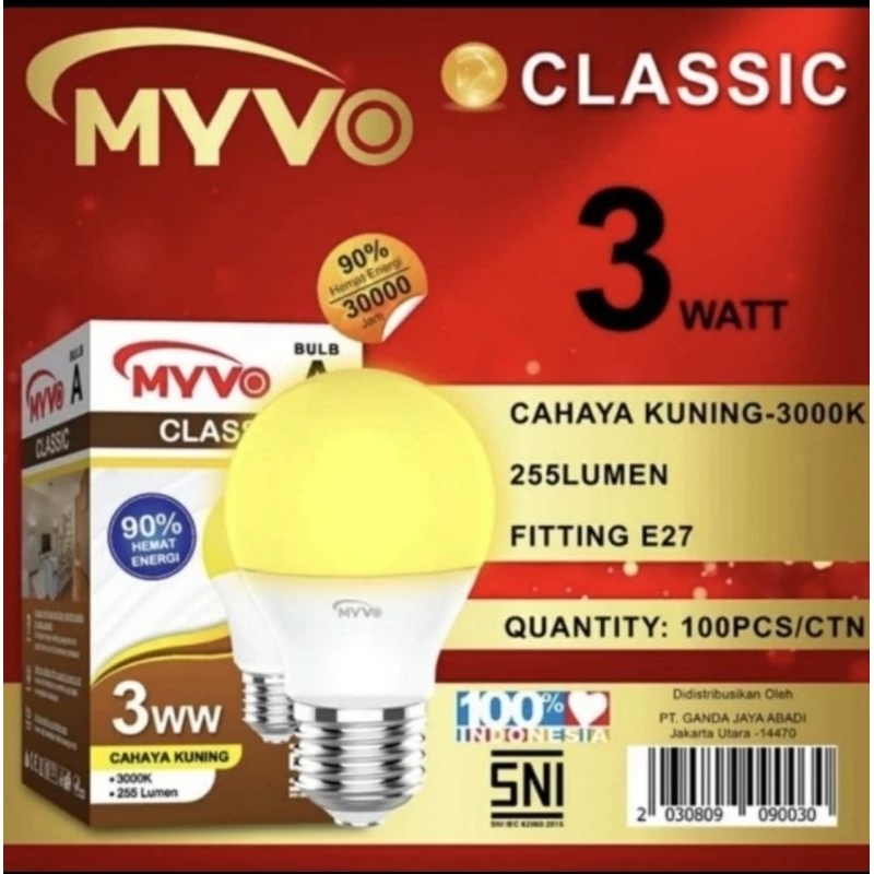 Jual Lampu LED Bulb 3 Watt Cahaya Kuning Myvo Classic | Shopee Indonesia