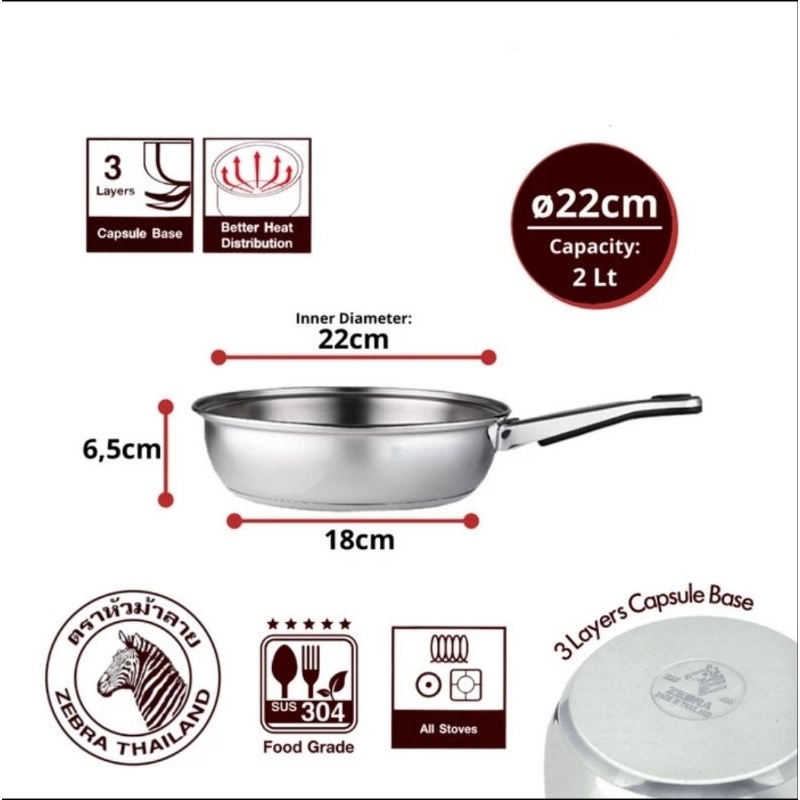 Jual ZEBRA Frying Pan 22 Cm 175323 Vitalux Plus - Wajan Kuali Stainless ...