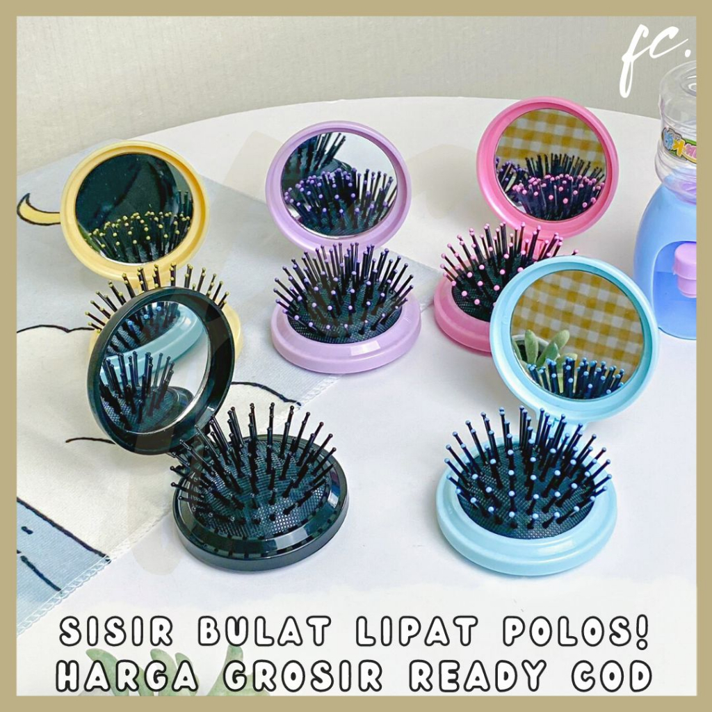Jual Set Cermin + Sisir Lipat Bulat / Round Compact Mirror + Hair Comb ...