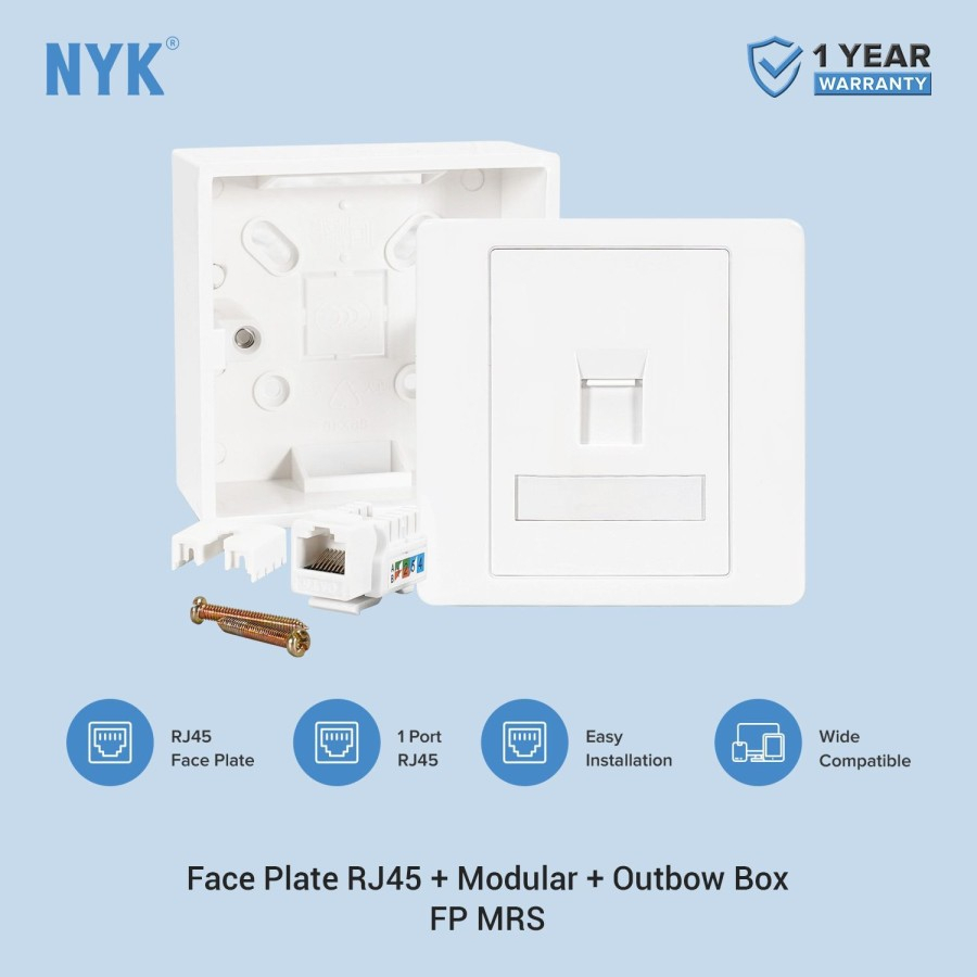 Jual NYK Wall Face Plate Lan RJ45 1Port Modular + Outbow Box ...