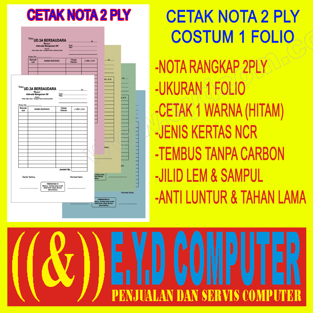 Jual CETAK NOTA 2 PLY 1 FOLIO KERTAS NCR COSTUM ISI RANGKAP CEK BON KWITANSI SURAT JALAN ...