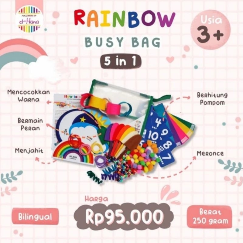 Jual Mainan Edukatif, Rainbow Busy Bag Elhana, Set Manik-manik, Kawat ...