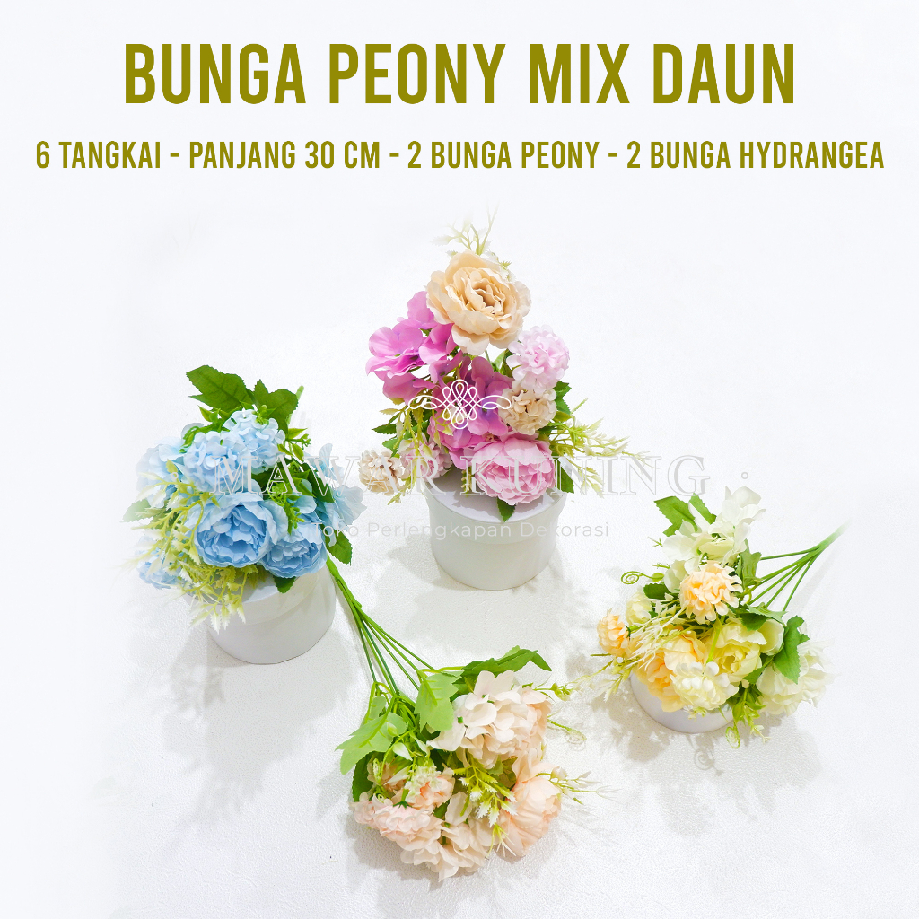 Jual [ 6 Tangkai ] Artifisial Peony Mix Daun / Artifisial Bunga ...