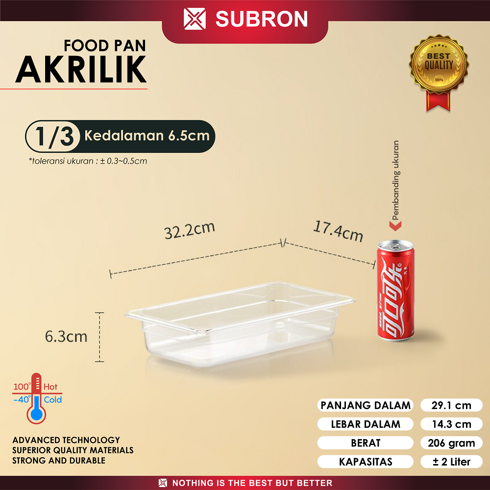 Jual SUBRON Gastronom Food Pan Akrilik 1/3/6 Kedalaman 6.5cm Wadah ...