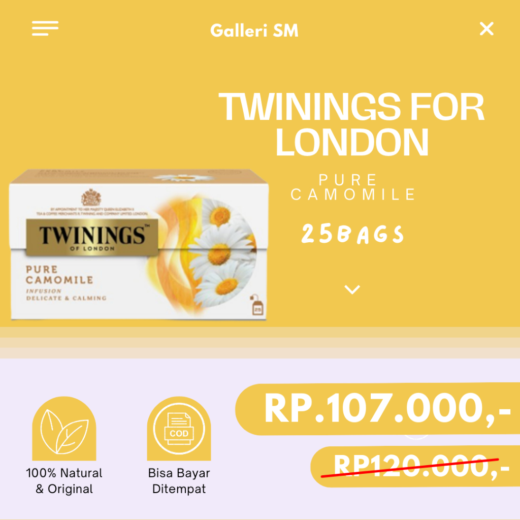 Jual Twinings Tea Pure Camomile Teh Celup Original Isi 25 Kantong ...