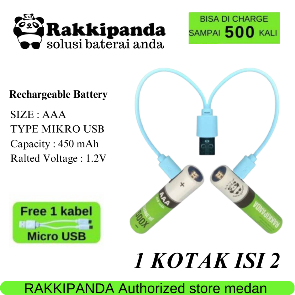 Jual rakkipanda baterai micro usb rechargeable ukuran AAA - 2 pcs ...