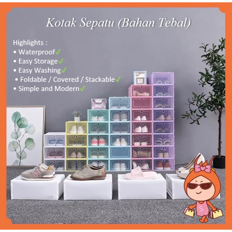 Jual BAS Kotak Sepatu Transparan Tebal Serbaguna Shoes Box Tempat ...