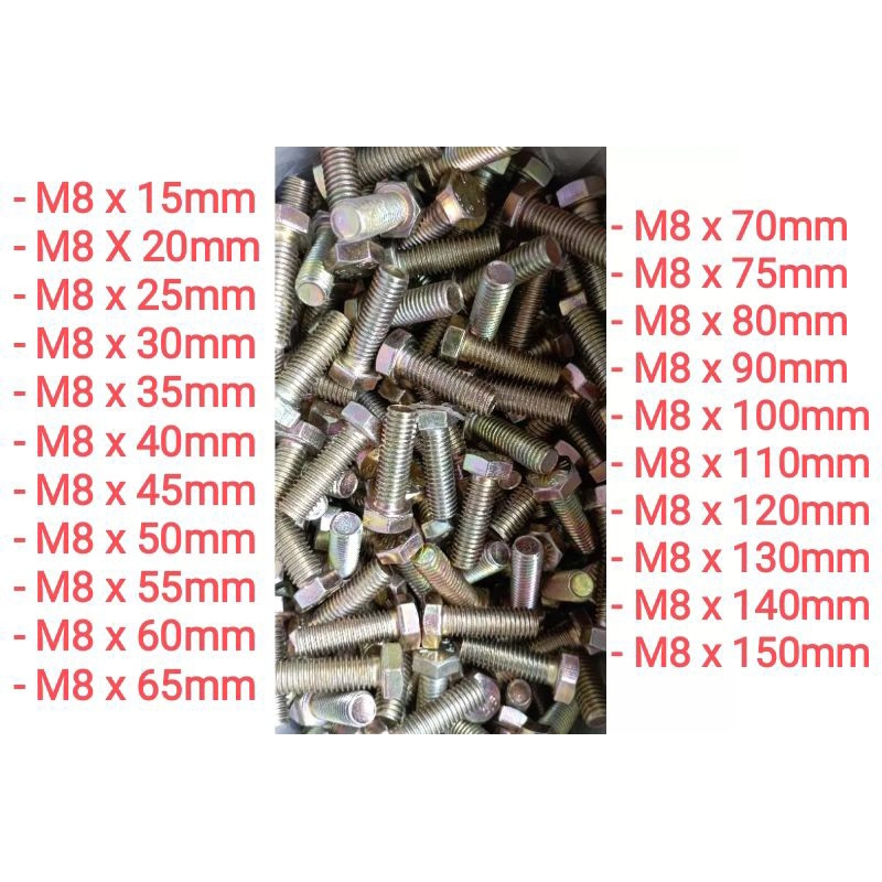 Jual Baut Dan Mur M8 Kunci 12 Drat Pitch 1.25 Kuning - Baut Siku | Shopee Indonesia