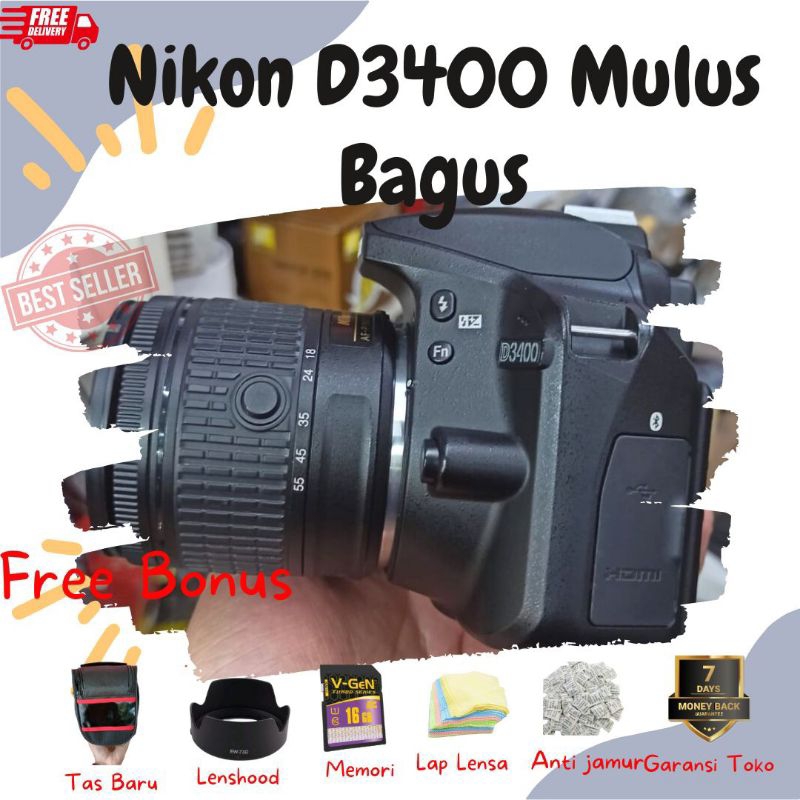 Jual Nikon D3400 + Lensa Kit 18-55 + Memori 16 Gb + Anti Jamur + Tas ...