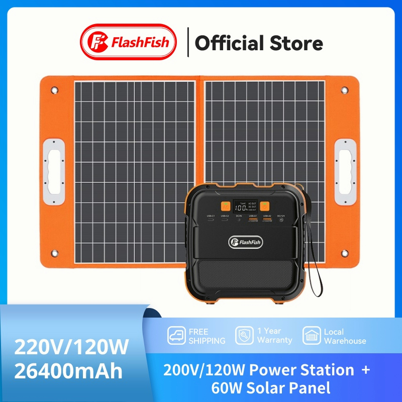 Jual (120W Portable Power Station +60wp Solar Panel) Flashfish Camping ...