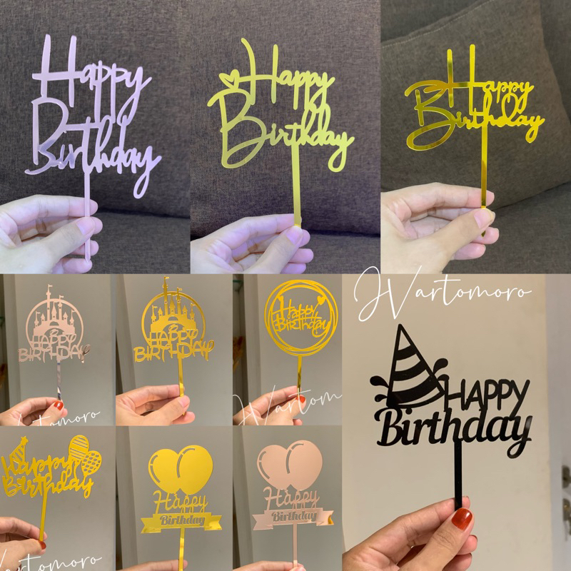Jual TOPPER ULANG TAHUN HAPPY BIRTHDAY TOPPER AKRILIK GOL / ROSE GOLD ...