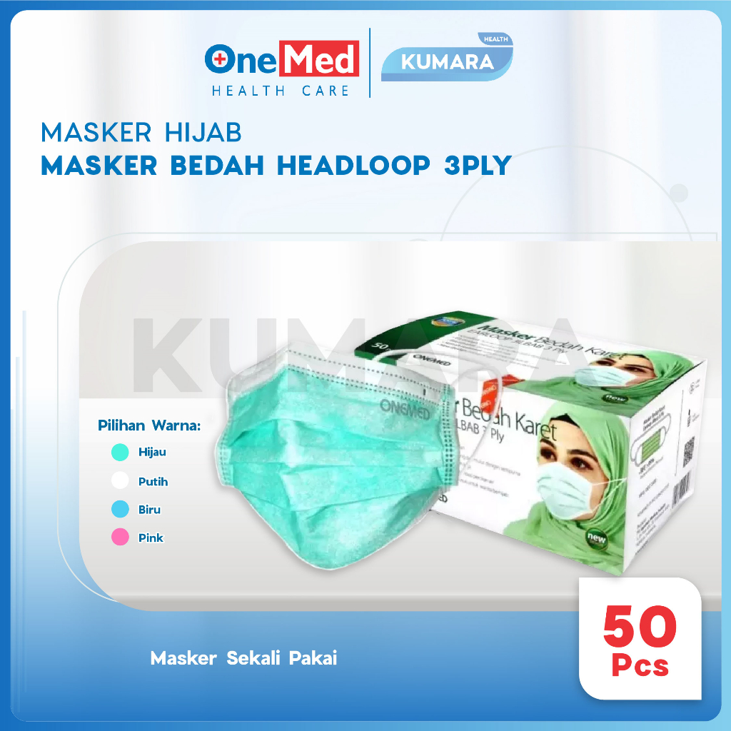 Jual ONEMED - Masker Bedah Headloop 3 Ply / Masker Bedah Hijab | Shopee ...