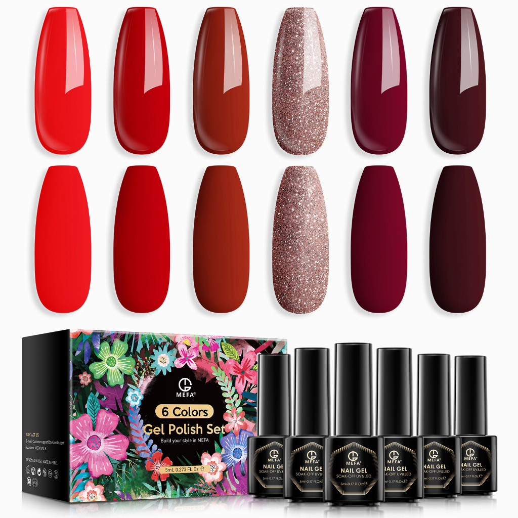 Jual MEFA Merah Cat Kuku Gel Set 6 Warna Nail Gel Starter Kit Sparkle ...