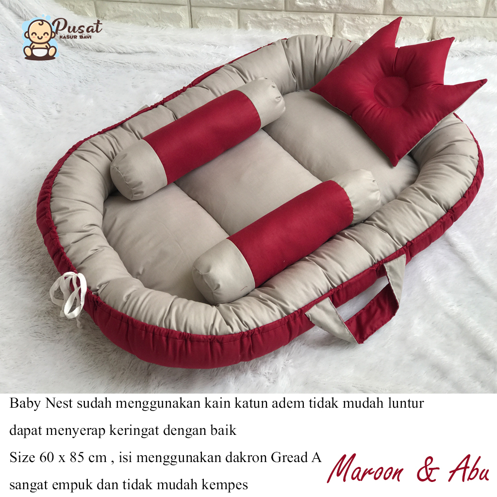 Jual KASUR BAYI BABY NEST POLOS DUA KOMBINASI WARNA MAROON ABU | Shopee ...