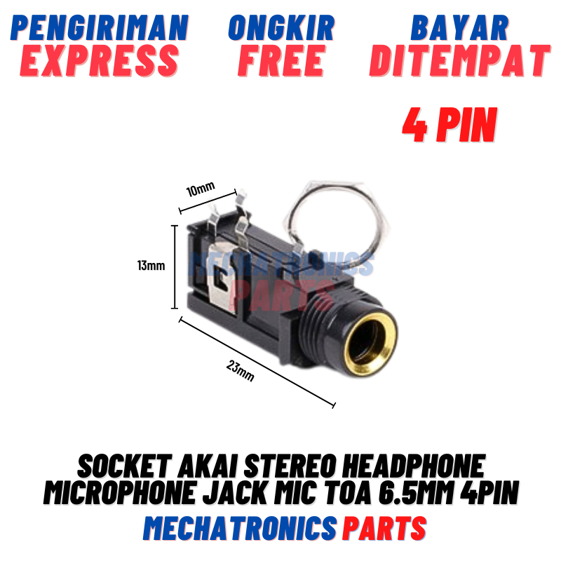 Jual Socket Akai Stereo Headphone Microphone Soket Jack MIC Toa 6.5mm ...