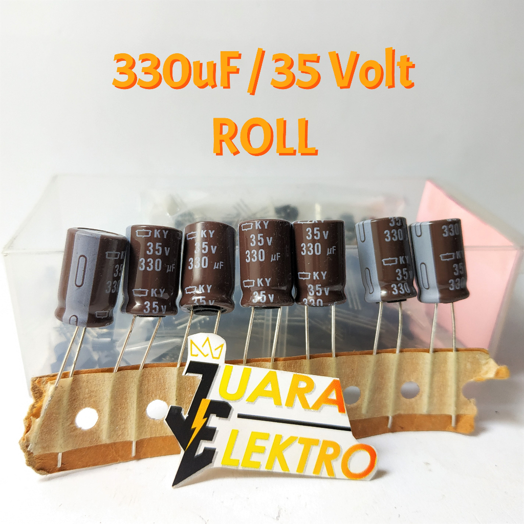 Jual KAPASITOR ELCO 330uF / 35V ROLL | Capasitor Elko 330 uF/35 Volt (KY Coklat) | Shopee Indonesia