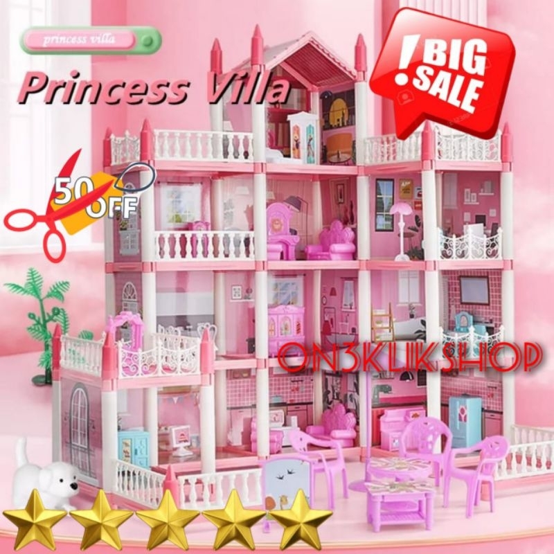 Jual Mainan Rumah Barbie Berlampu Mainan Dollhouse Princess Villa ...