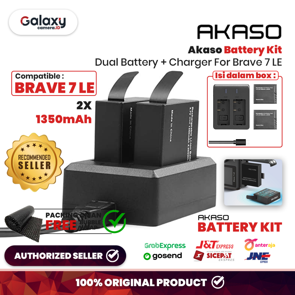 Jual Akaso Battery Kit for Brave 7 LE 2 Baterai + Dual Slot Charger ...