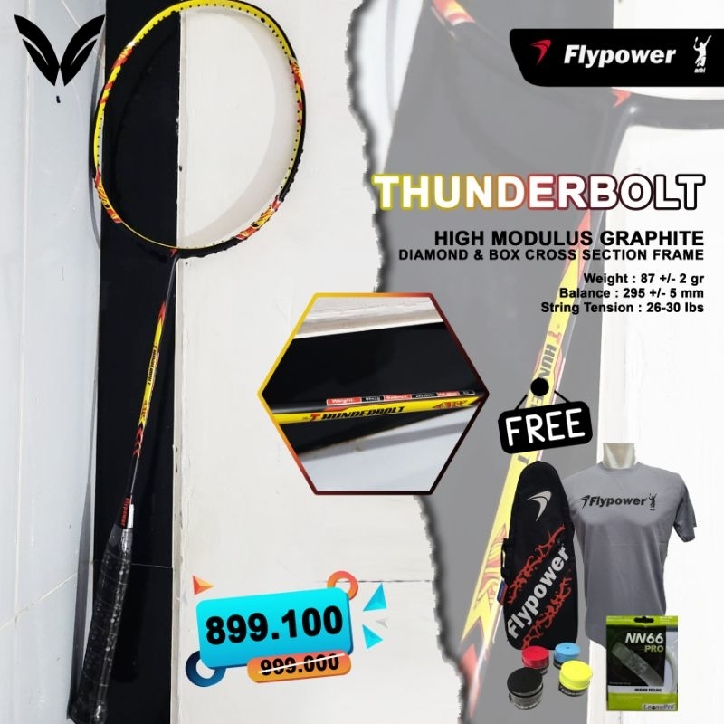 Jual raket FLYPOWER THUNDERBOLT original free tas kaos senar grip ...