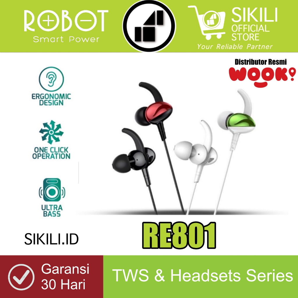 Jual ROBOT Headset RE801 Wired Earphone Bass Android iPhone Original ...