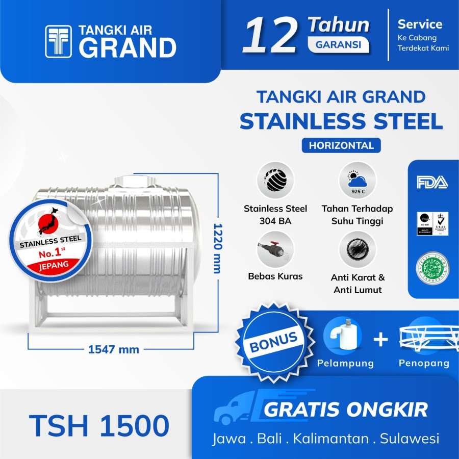 Jual TANDON AIR STAINLESS 1100 LITER TSH1500 GRAND TEDMOND TANGKI HALAL ...