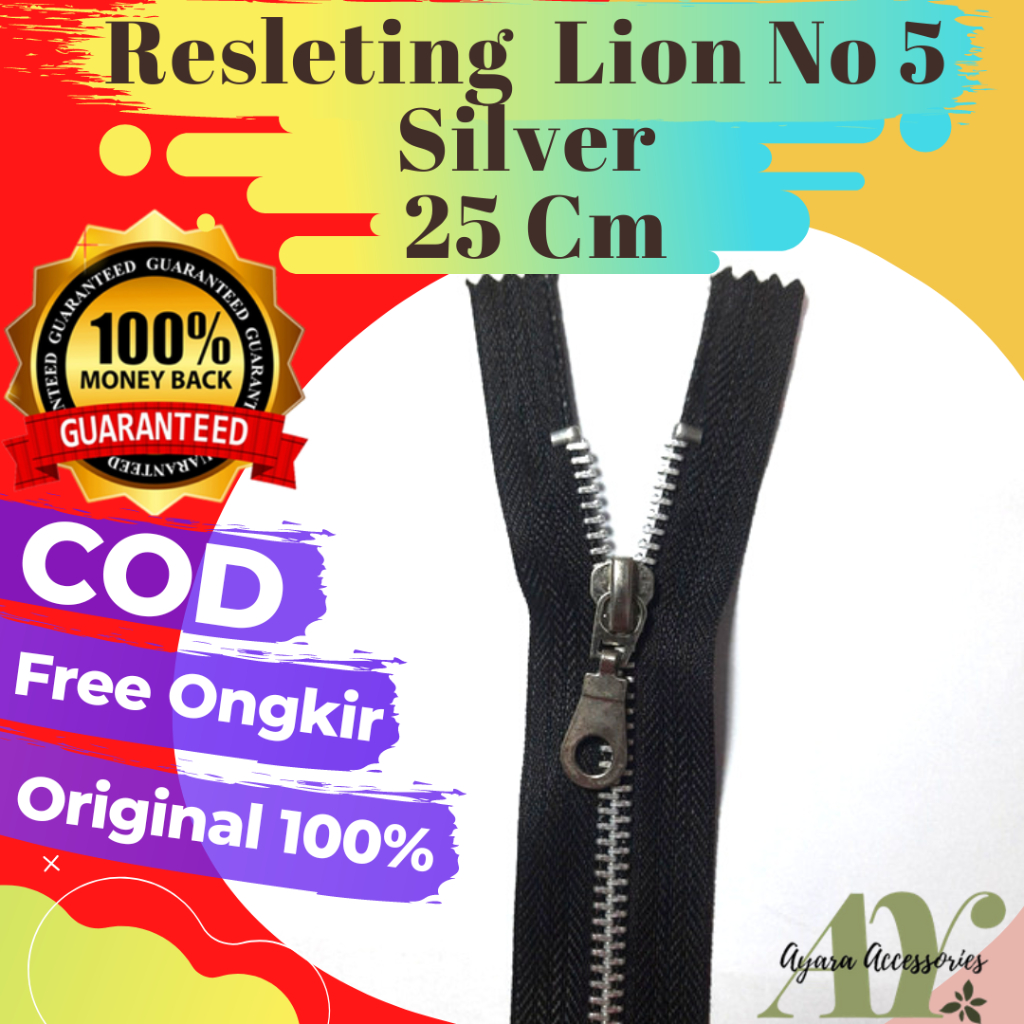 Jual RESLETING ZIPPER SLETING JAKET LION BESI SILVER NO 5 PANJANG 25 CM ...